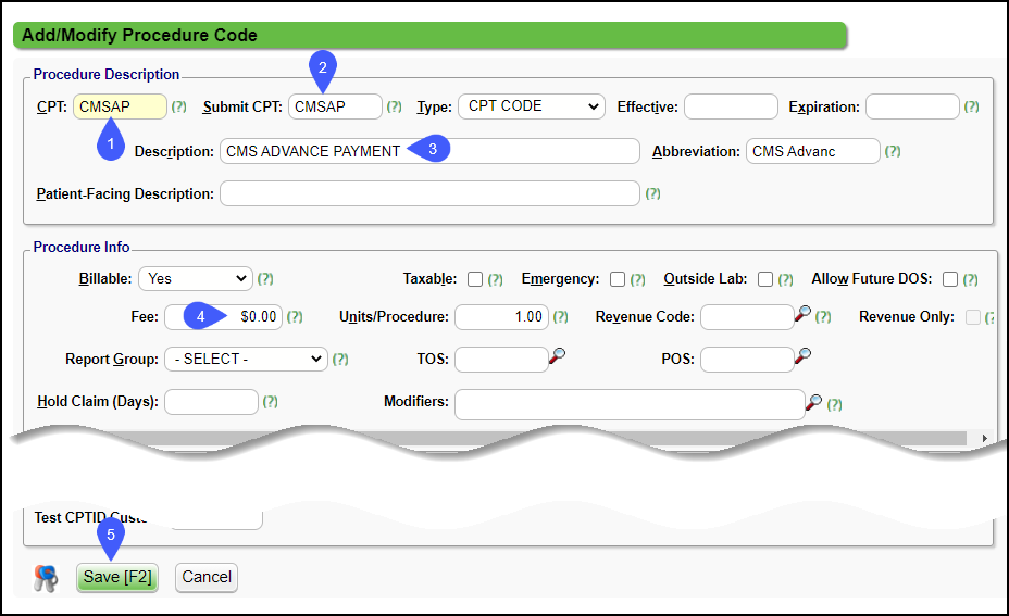 Medicare Advance Payment Add Procedure And Adjustment Code