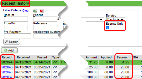 Apply Payments from a Receipt with Escrow Amounts