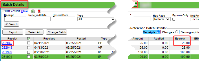 Apply Payments from a Receipt with Escrow Amounts