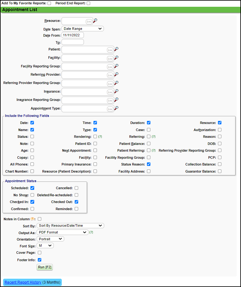 Appointment List Report